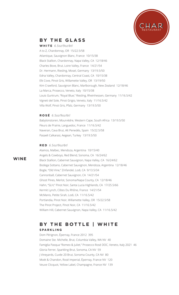 Wine & Cocktails - Char Restaurant