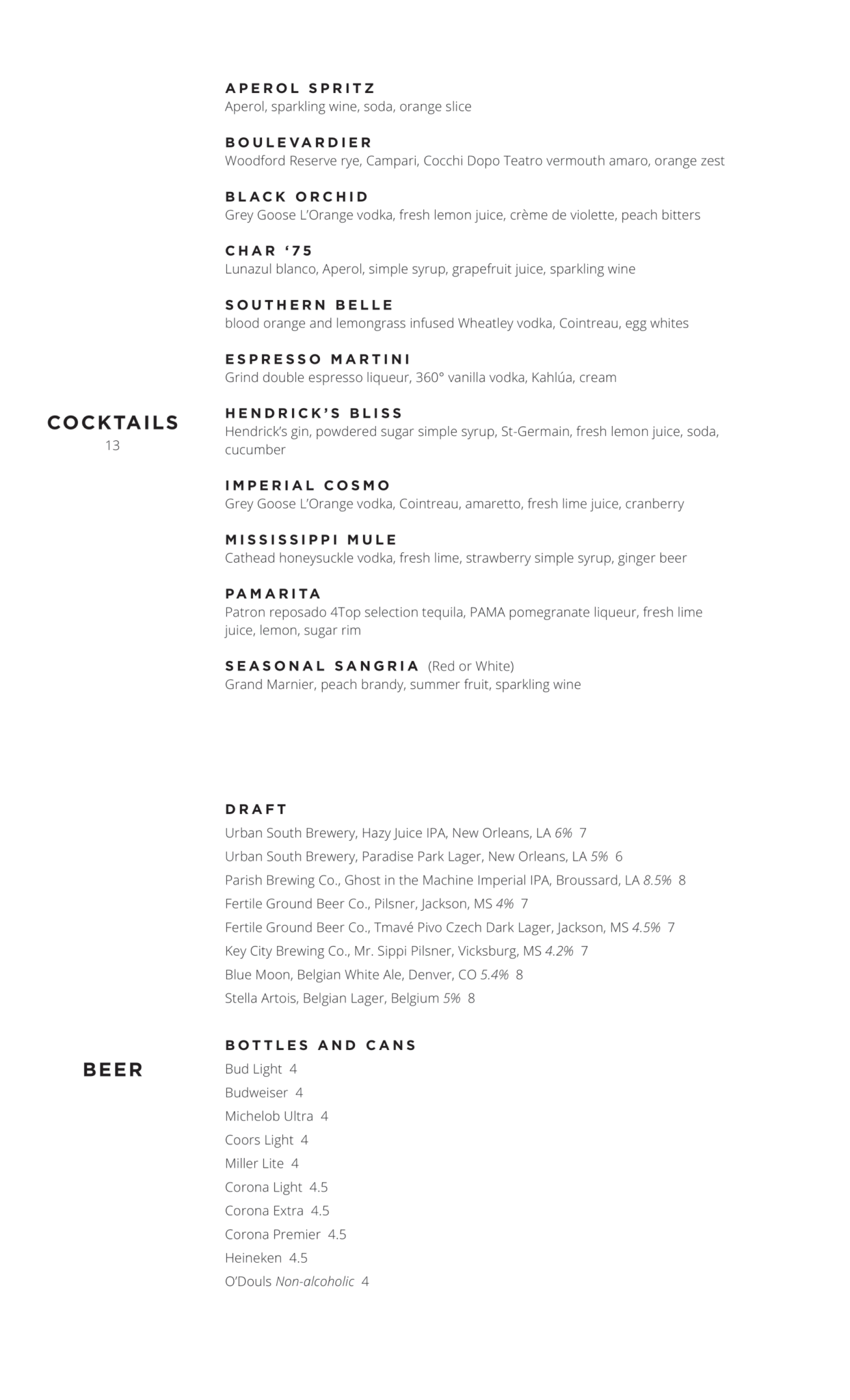 Wine & Cocktails - Char Restaurant