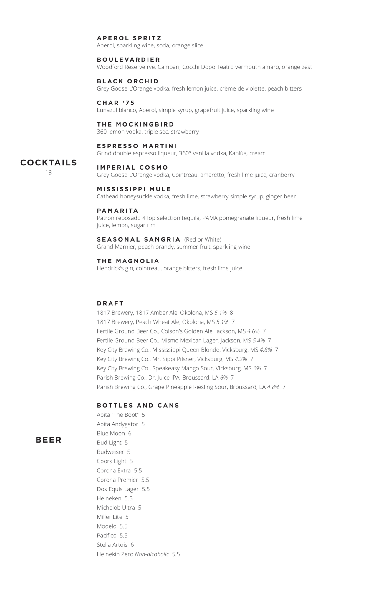 Wine & Cocktails - Char Restaurant
